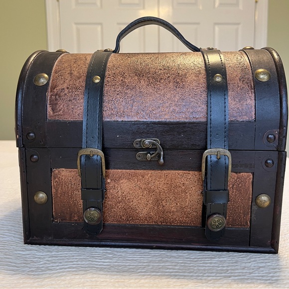 Accents | Home Decor Treasure Chest Leather Buckle Straps Metal Wooden ...